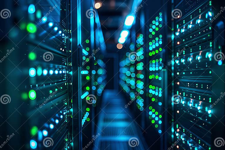 A Modern Server Room with Ambient Lighting with Hundreds of Servers in ...