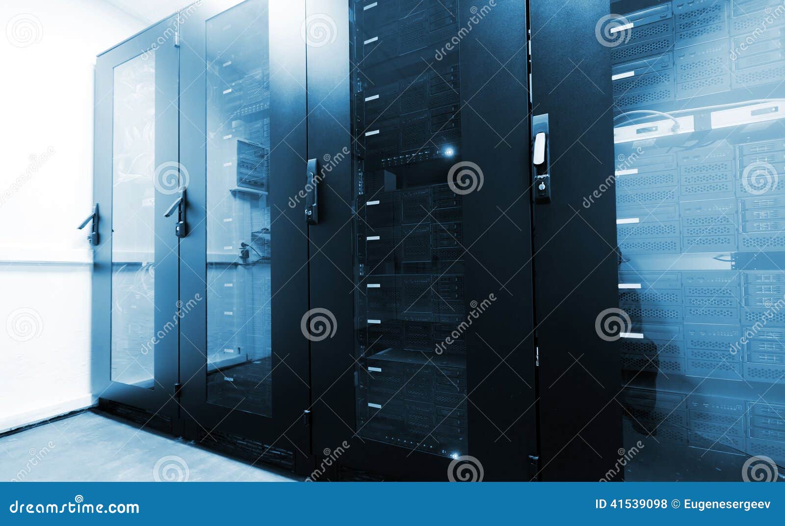 Modern Server Room with Black Computer Cabinets Stock Photo - Image of ...