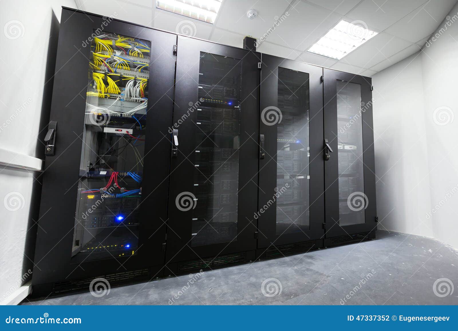 Modern Server Room with Black Computer Cabinets Stock Photo - Image of ...