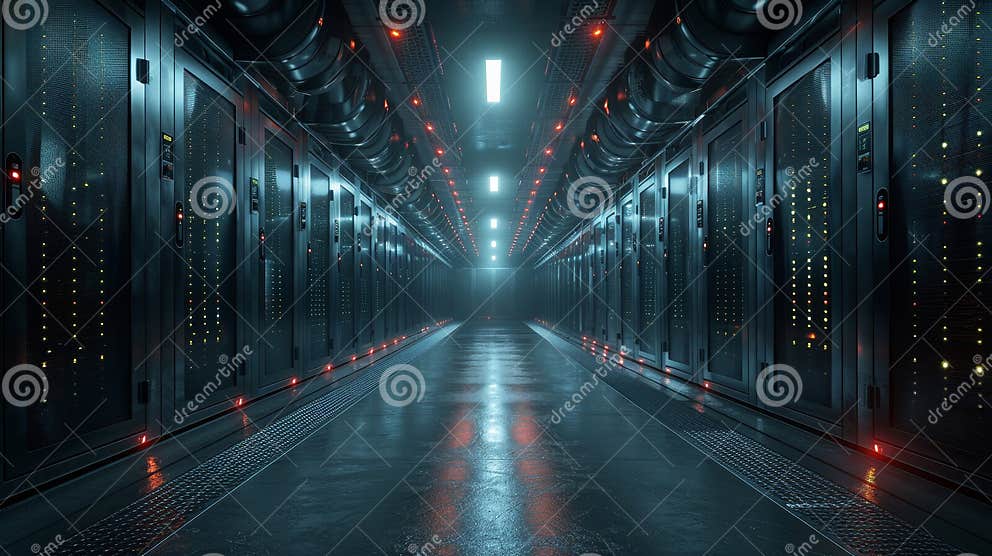 Modern Server Room for Computing Work in a Huge Basement Stock Photo ...