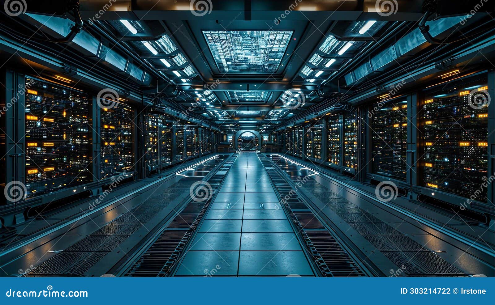 Modern Server Room, Corridor in Data Centre with Supercomputer Racks ...