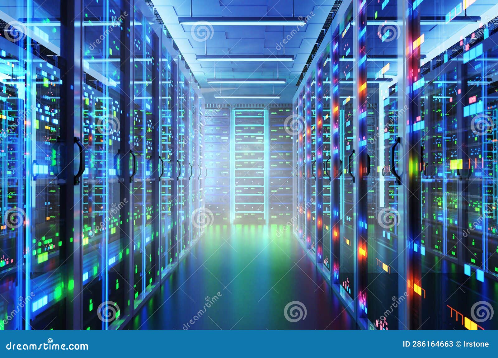 Modern Server Room, Corridor in Data Centre with Supercomputer Racks ...