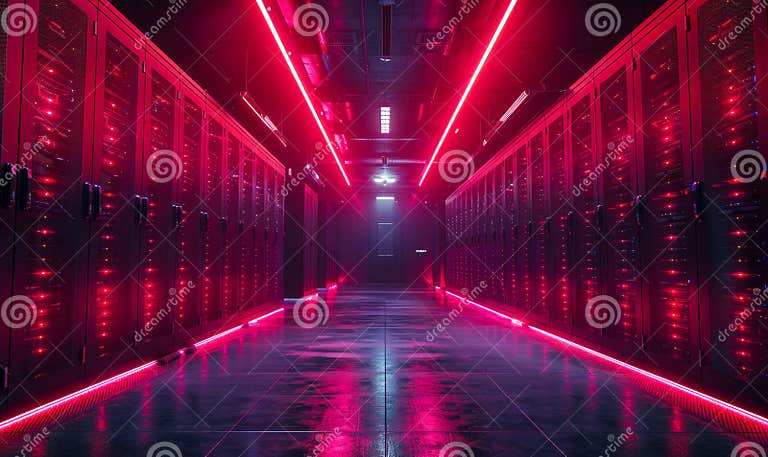 Modern Server Room with Data Flow Visualization and Complex Network ...