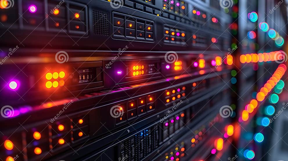 Modern Server Room Filled with NAS Devices, Vibrant LED Indicators in ...