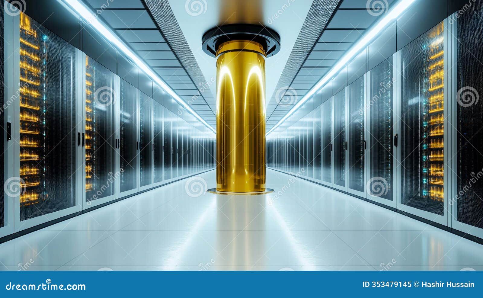 Modern Server Room with Golden Pillar and Bright Lights Stock ...