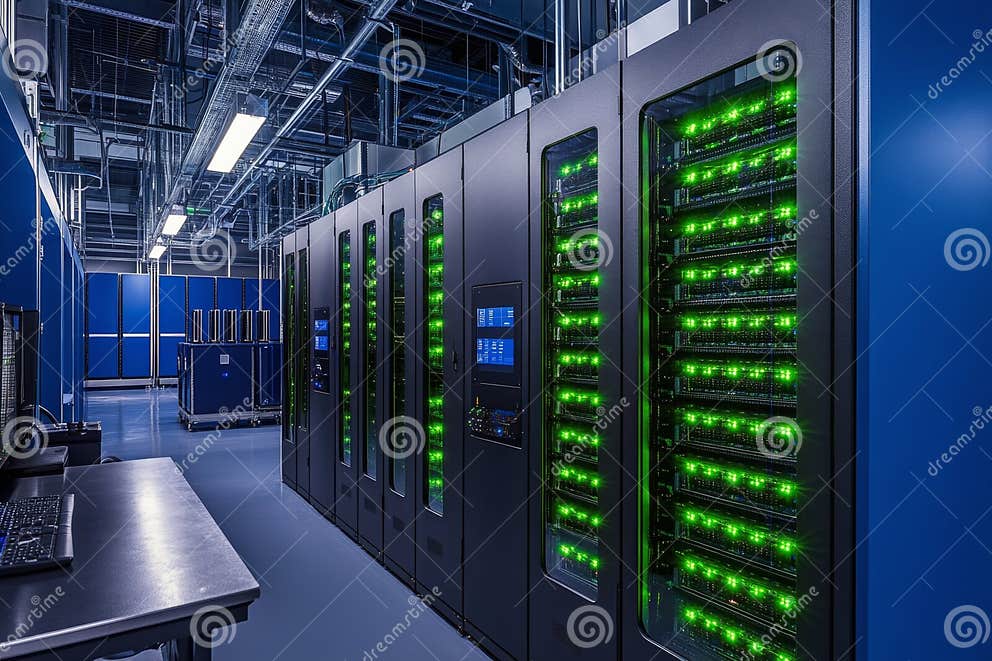 Modern Server Room with Illuminated Racks and Advanced Technology in a ...