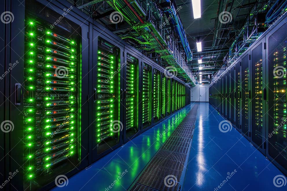 Modern Server Room with Illuminated Racks and Advanced Technology in a ...