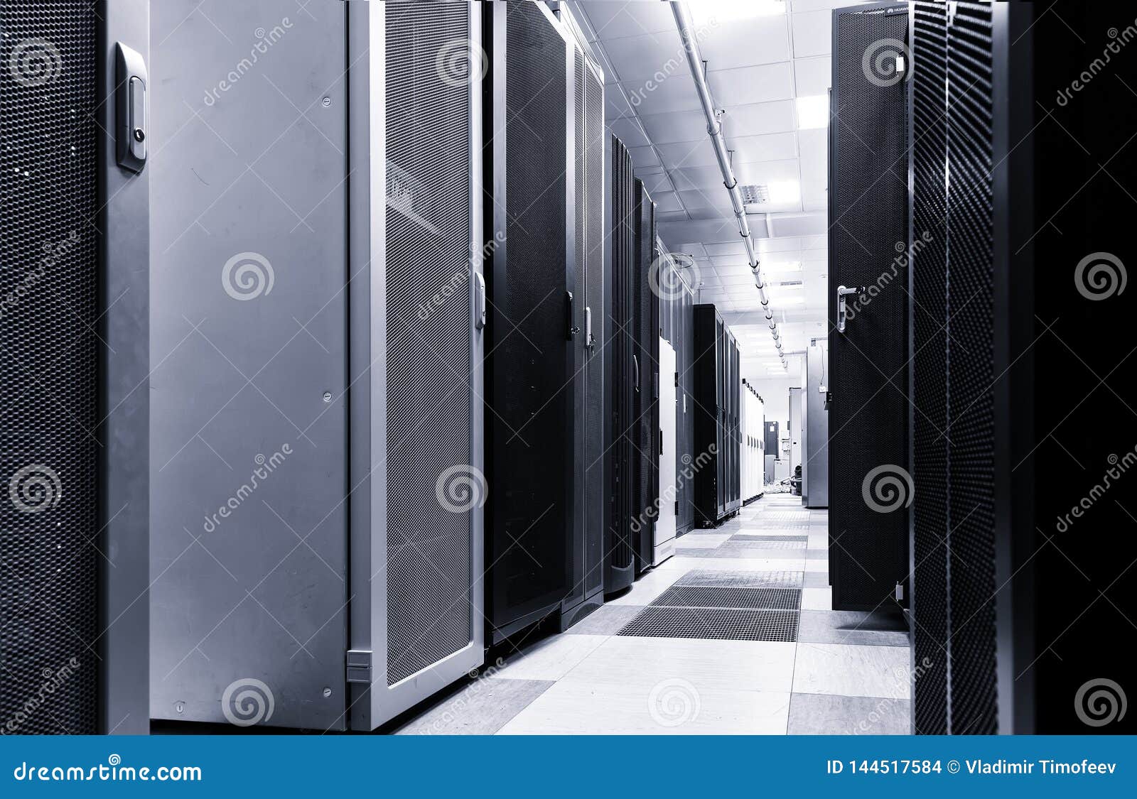 Modern Server Room Interior in Big Datacenter for Exchanging Cyber Data ...