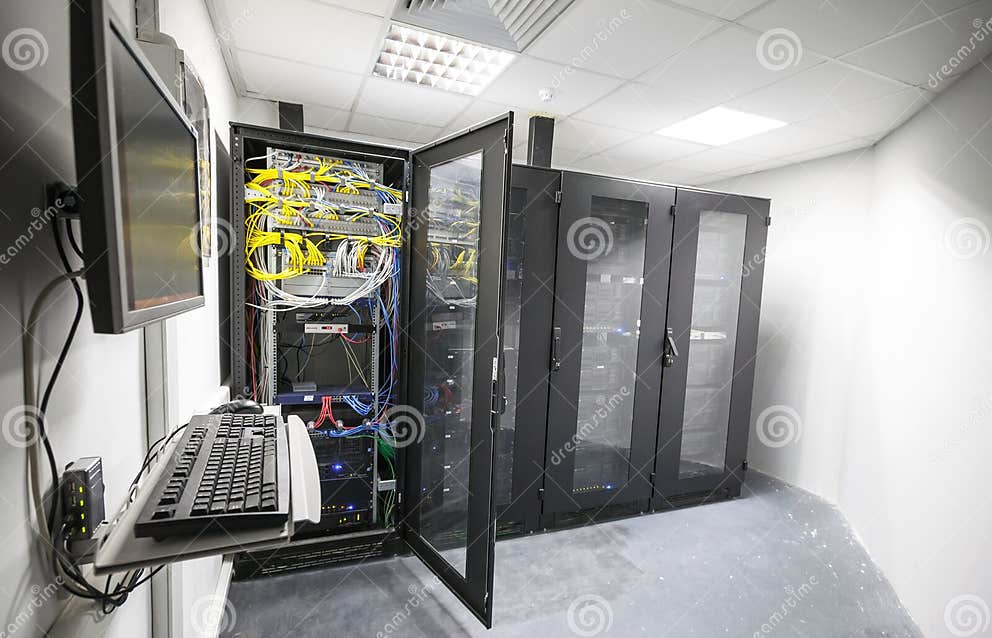 Modern Server Room Interior with Black Computer Cabinets Stock Image ...