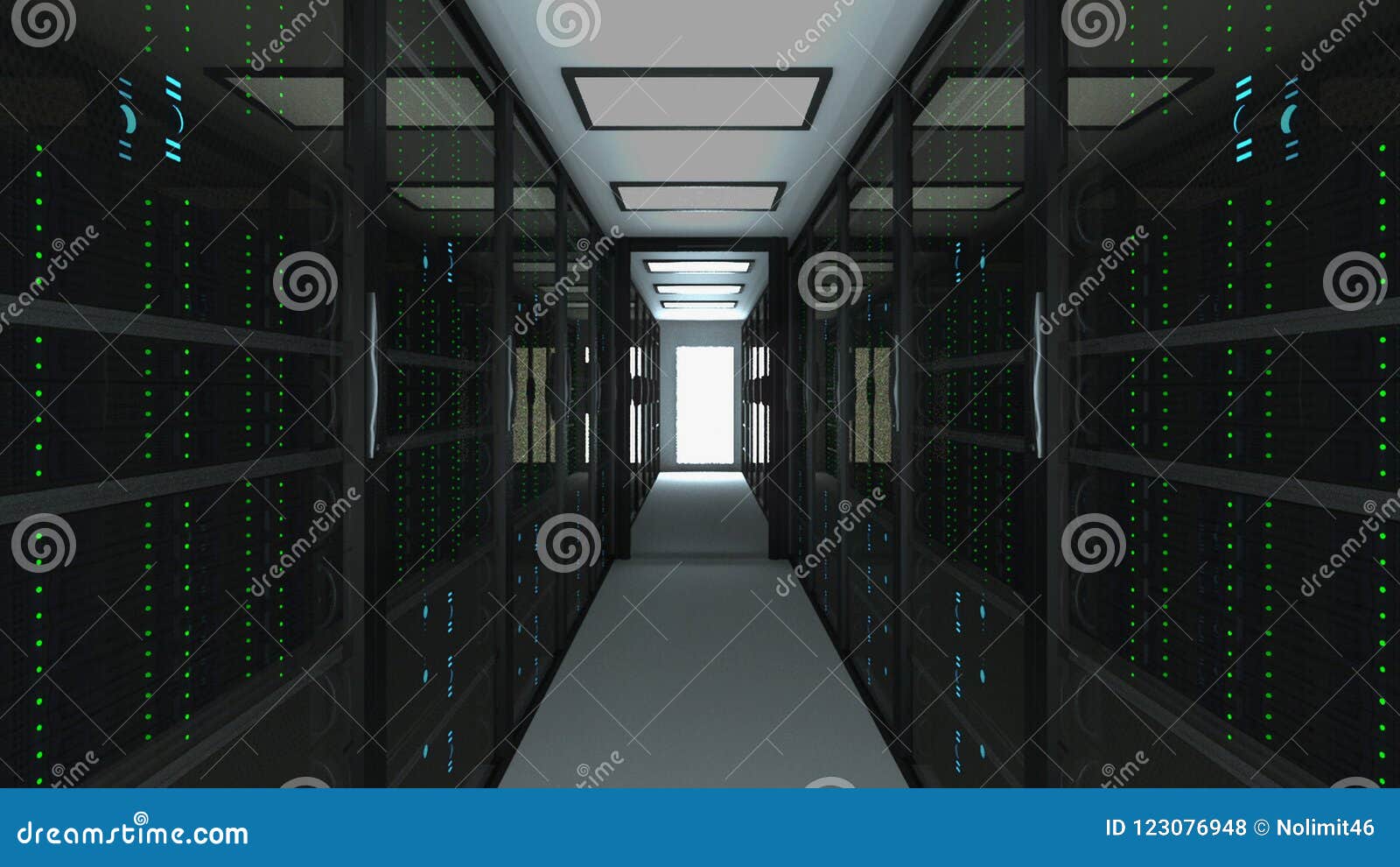 Modern Server Room Interior in Datacenter, Web Network and Internet ...