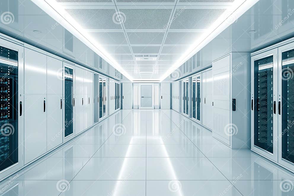 Modern Server Room Interior Featuring Rows of High-tech Servers in a ...
