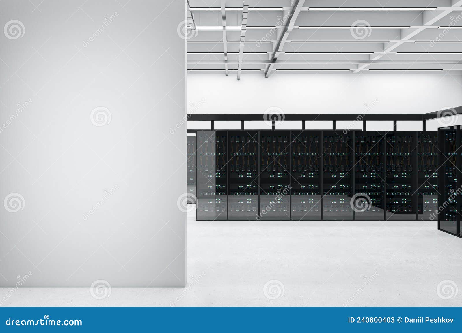 Modern Server Room Interior with Mock Up Place on Concrete Wall ...