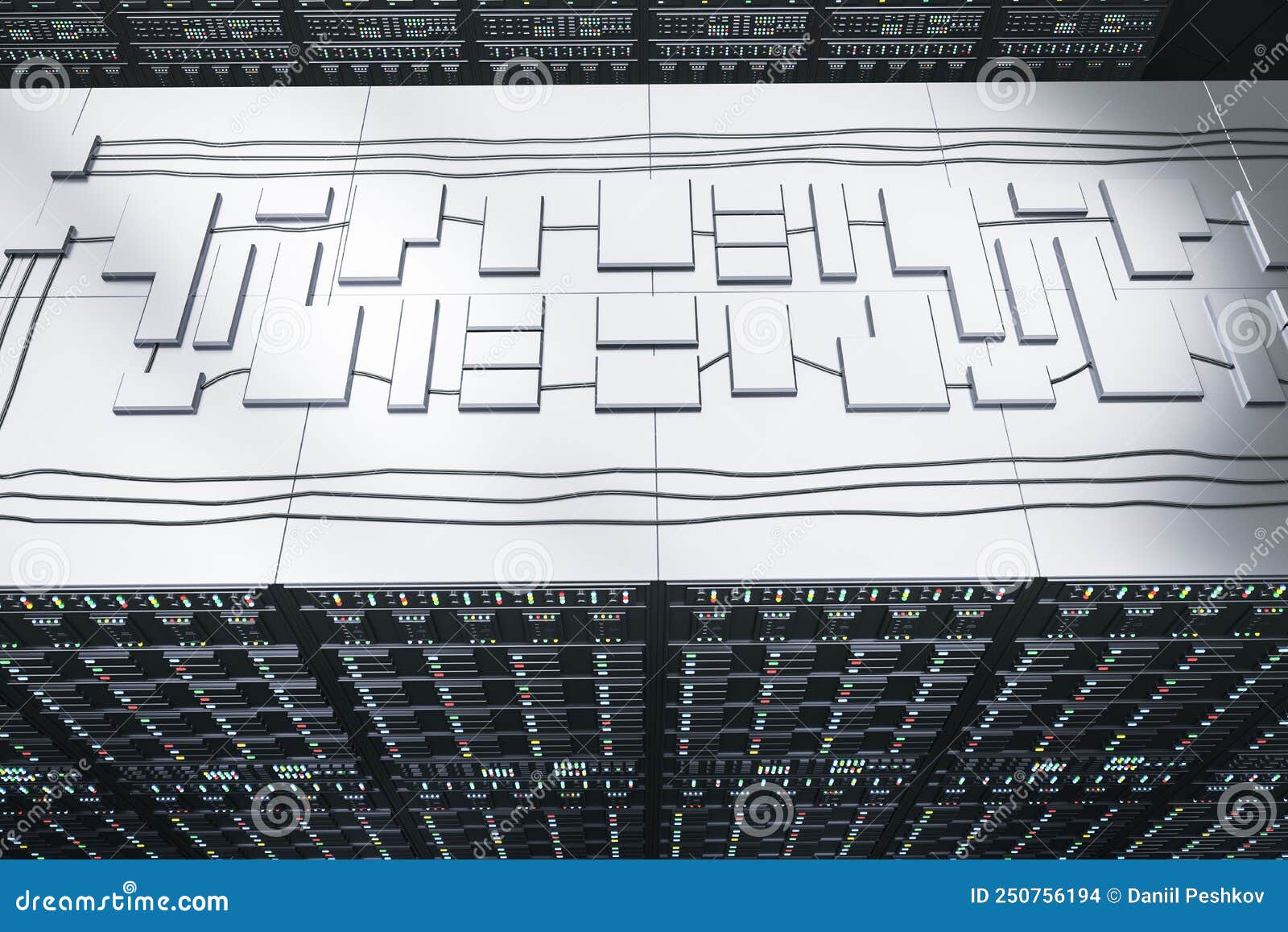 Modern Server Room Interior Wallpaper with Racks. Cloud Computing and ...