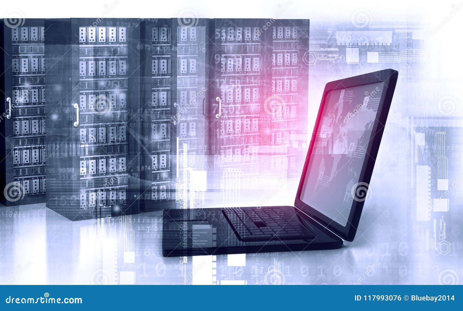 Modern Server Room with Laptop Stock Illustration - Illustration of ...
