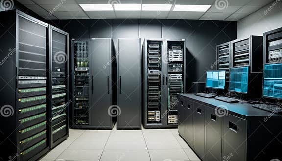 Modern Server Room with Multiple Racks Stock Photo - Image of ...