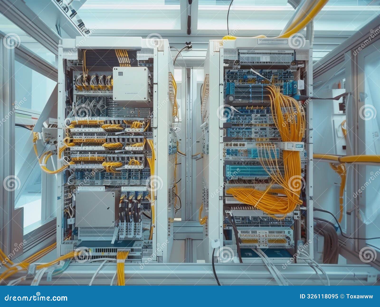Modern Server Room with Network Cables and Equipment Stock Image ...