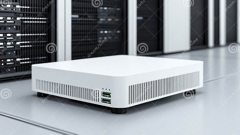 Modern Server Setup Featuring Sleek, White Server Unit with USB Ports ...