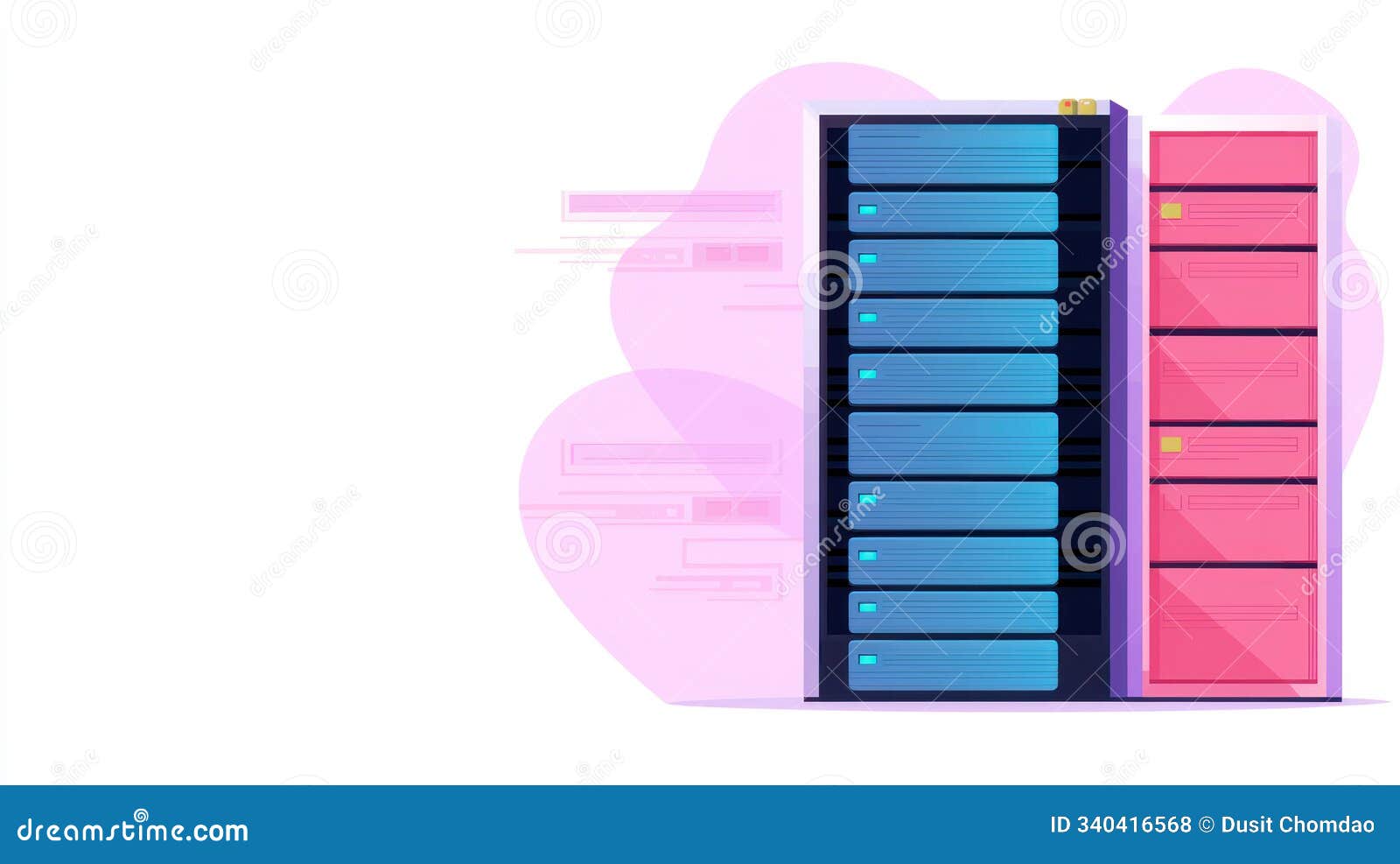 Modern Server Setup Illustration Featuring Blue and Pink Server Racks ...