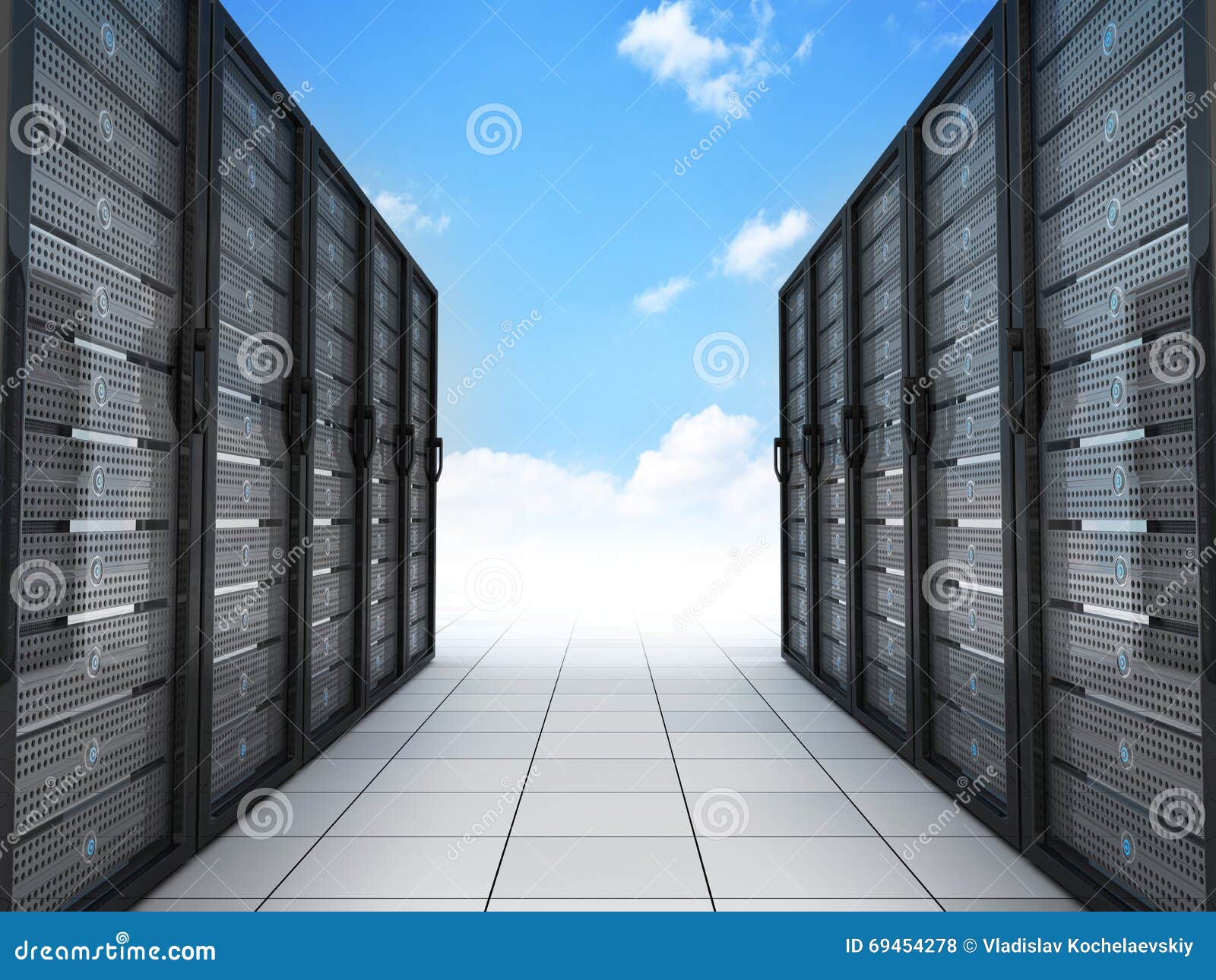 Modern server and sky stock illustration. Illustration of network ...