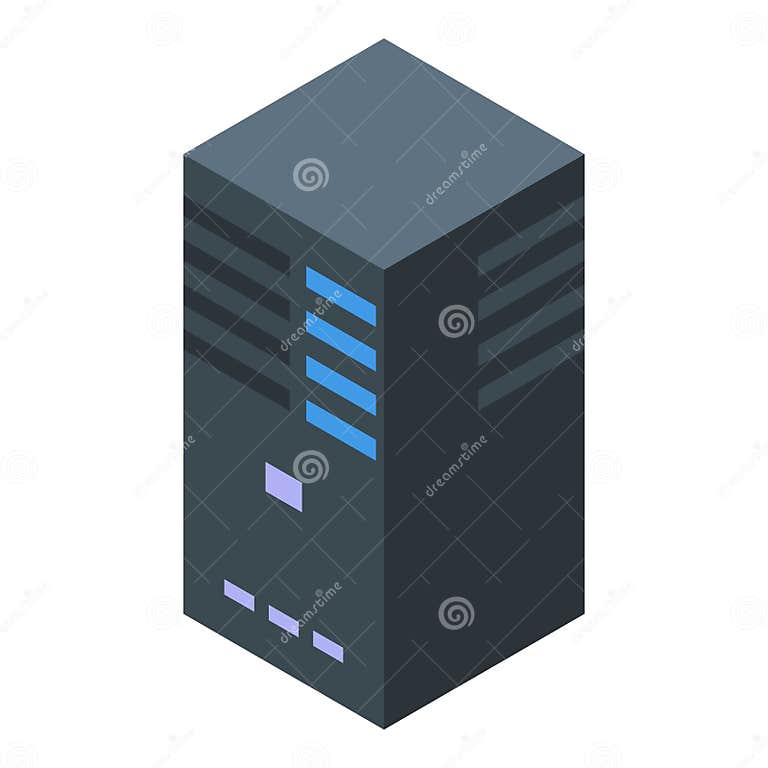 Modern Server Unit Processing Data with Indicators in Isometric View ...