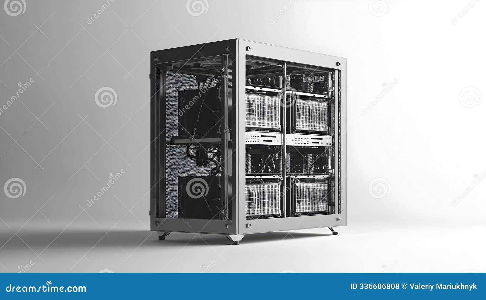 Modern Server Unit Setup with Visible Hardware and Wiring, Designed for ...