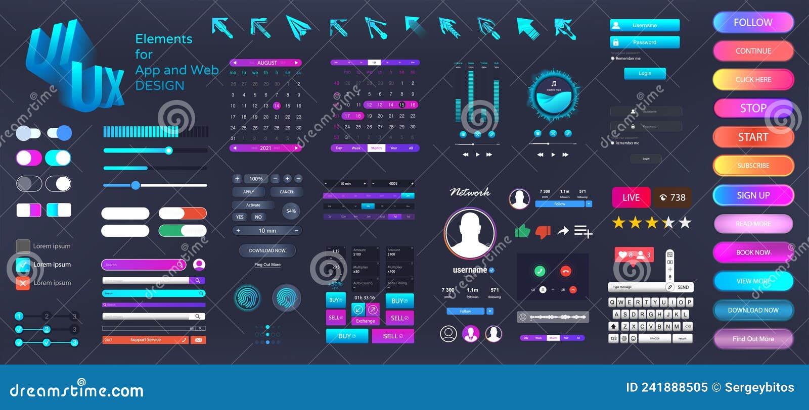 Modern Set Elements Interface for Web and App. UI, UX, Kit Stock Vector ...