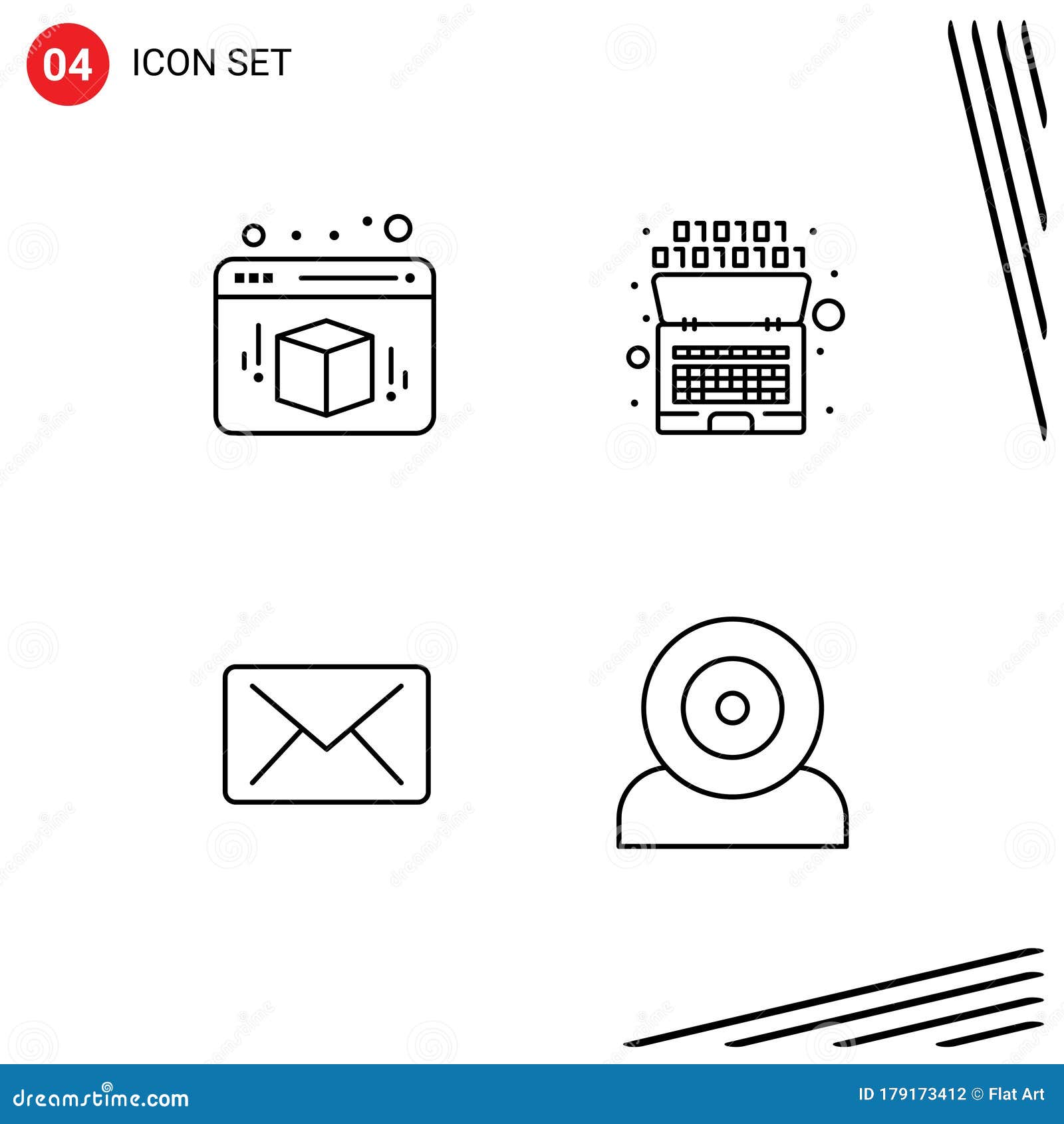 Modern Set of 4 Filledline Flat Colors Pictograph of Box, Message ...