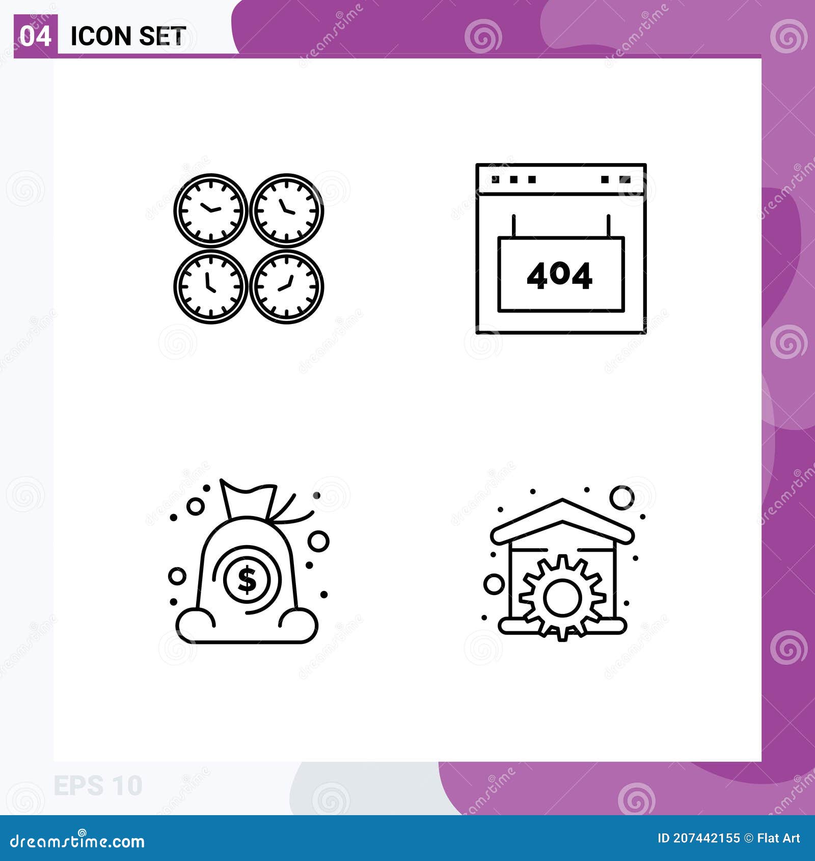 Modern Set of 4 Filledline Flat Colors and Symbols Such As Clock ...