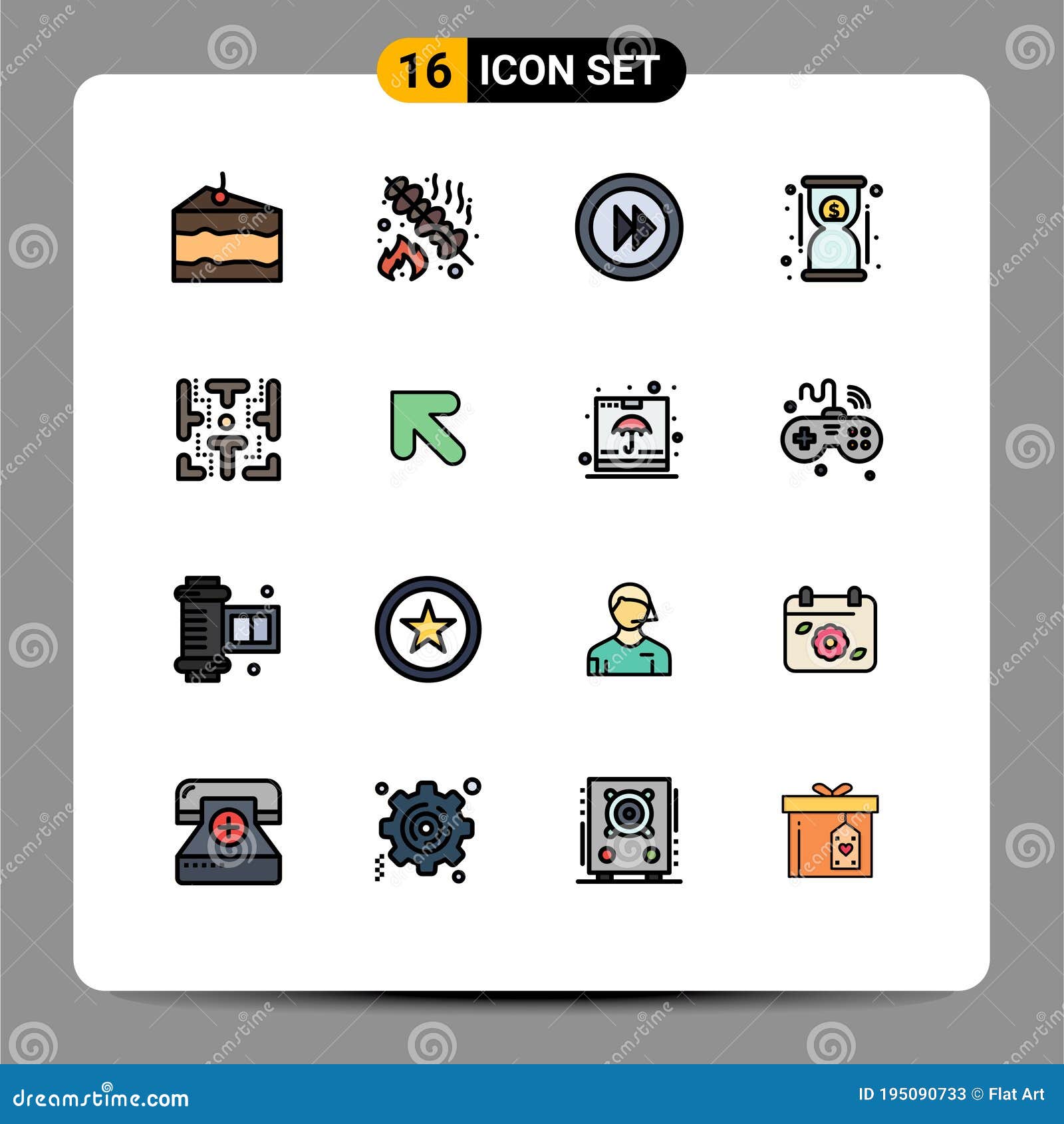 Modern Set of 16 Flat Color Filled Lines Pictograph of Fun, Fast ...