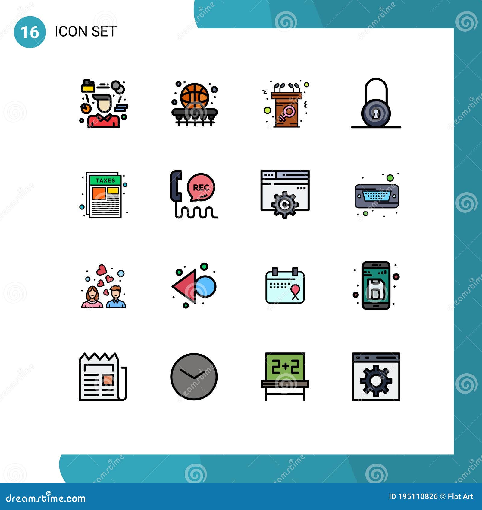 16 User Interface Flat Color Filled Line Pack of Modern Signs and ...