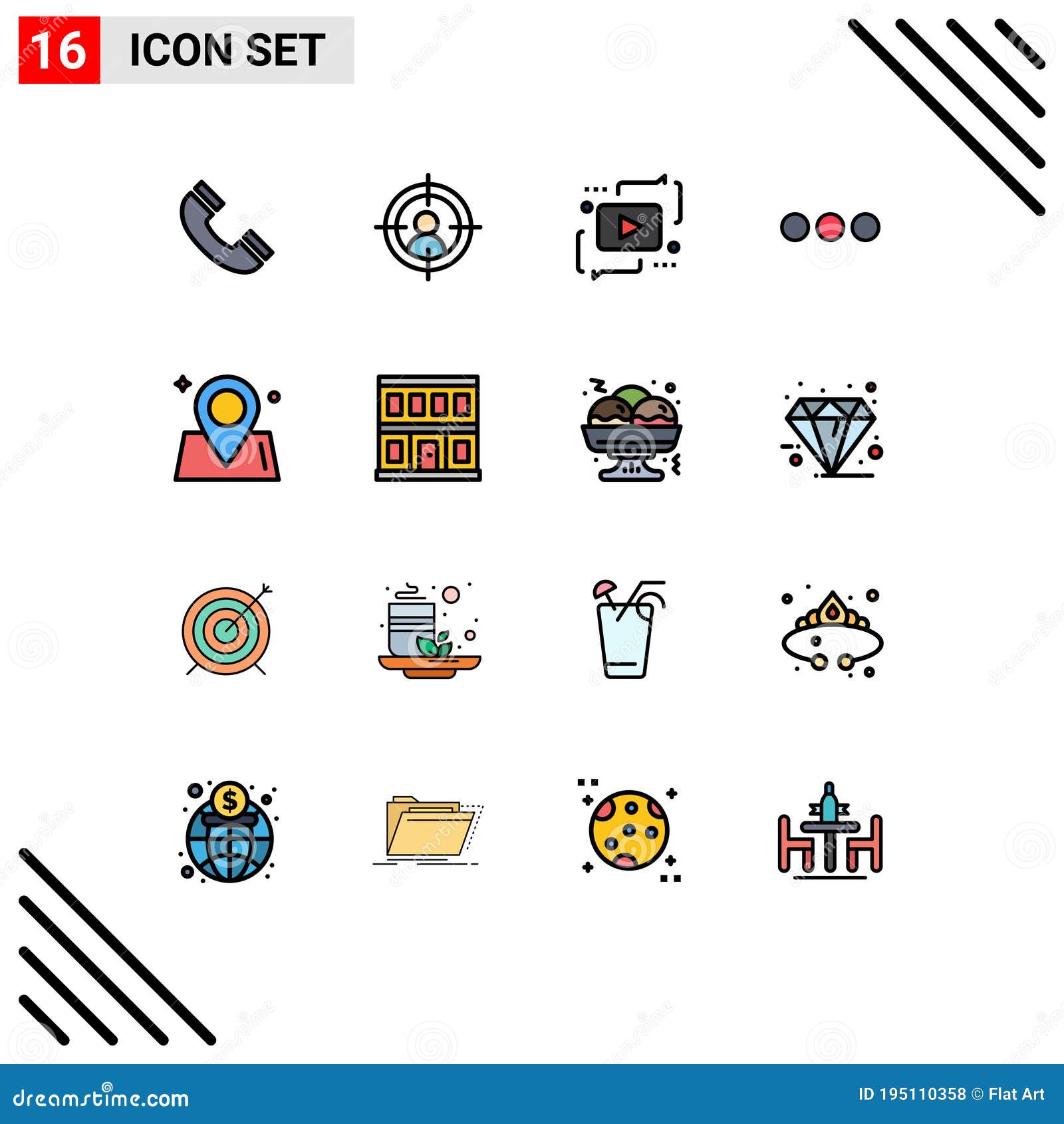 Modern Set Of 16 Flat Color Filled Lines And Symbols Such As Map Sign Chat Massege Chat