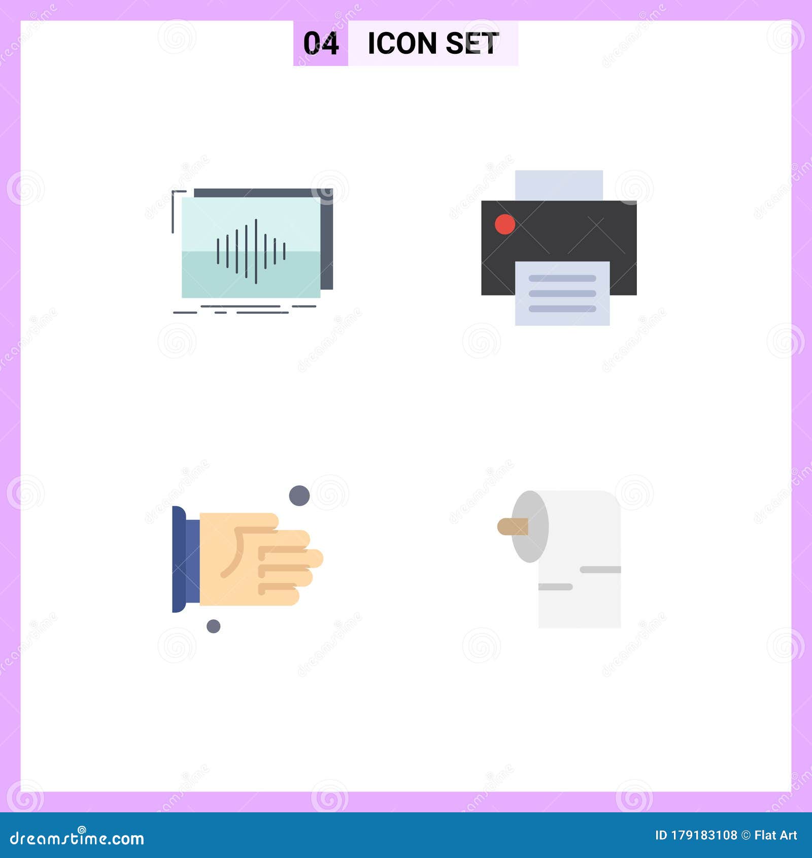 Modern Set of 4 Flat Icons Pictograph of Audio, Printer, Sequence ...