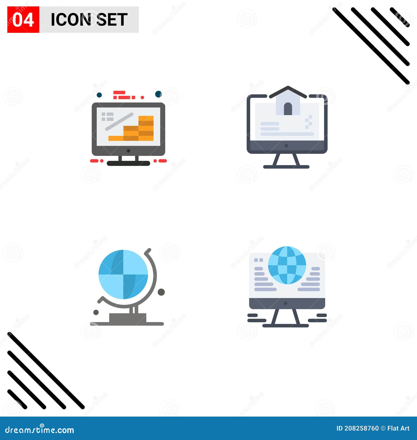 Modern Set of 4 Flat Icons Pictograph of Business, World, Growth, Real ... Modern Set of 4 Flat Icons Pictograph of Business, World, Growth, Real ...
