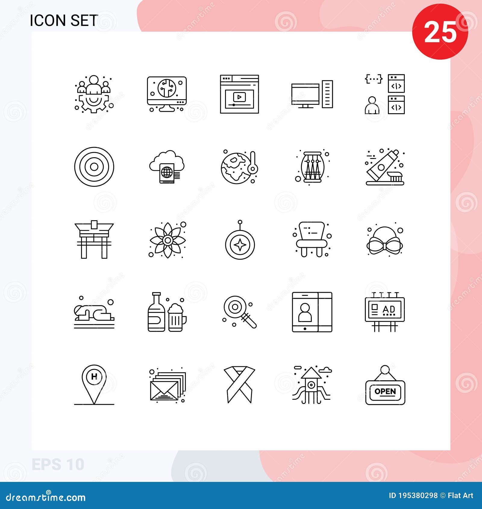 Modern Set of 25 Lines Pictograph of Coding, App, Web, Server, Desktop ...