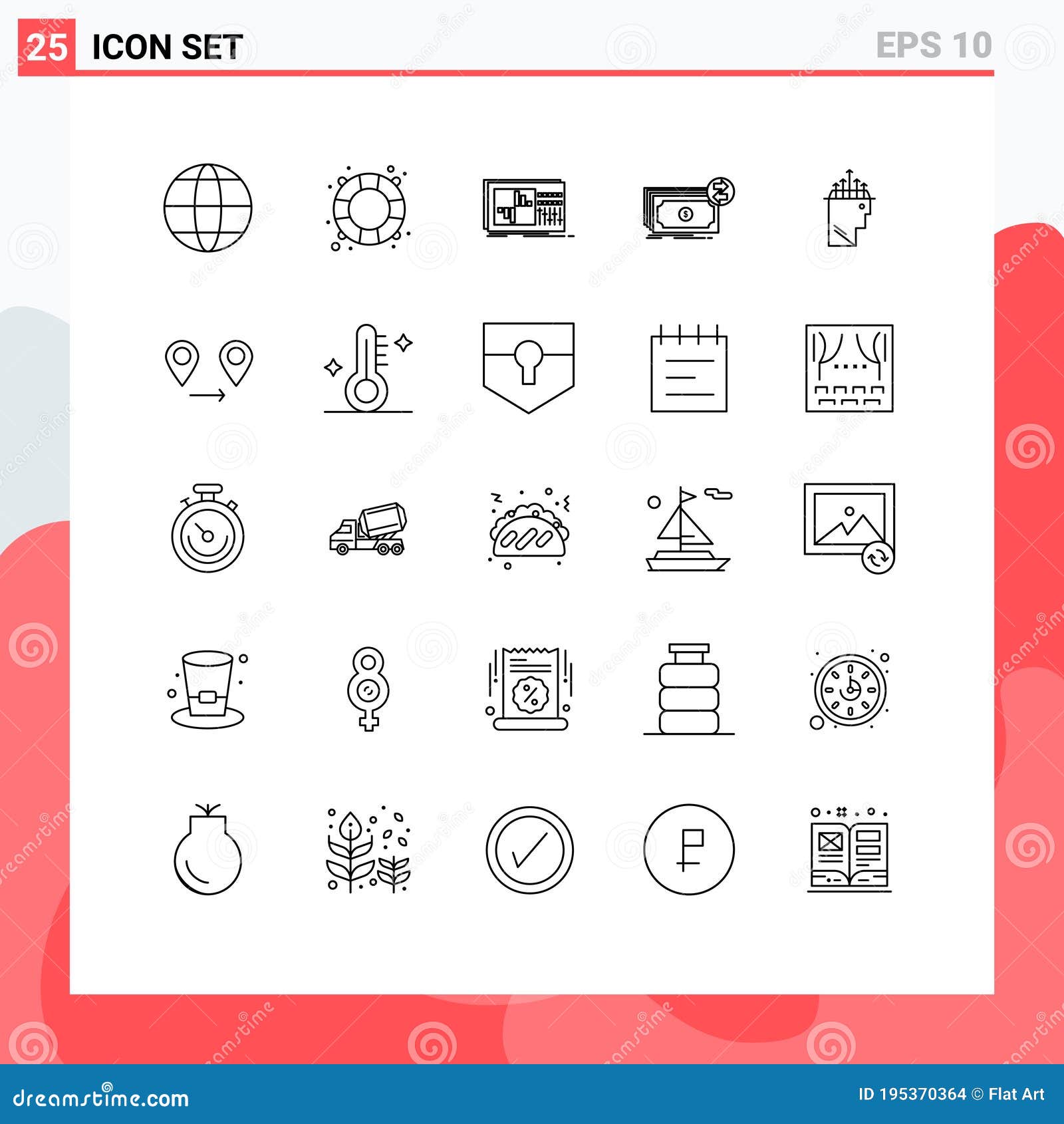 25 Thematic Vector Lines and Editable Symbols of Hand, Flow, Equalizer ...