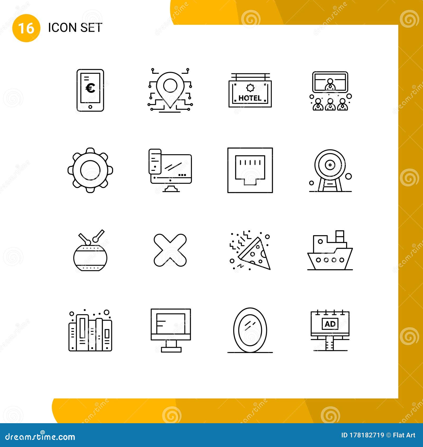 Modern Set of 16 Outlines Pictograph of Application, Presentation ...