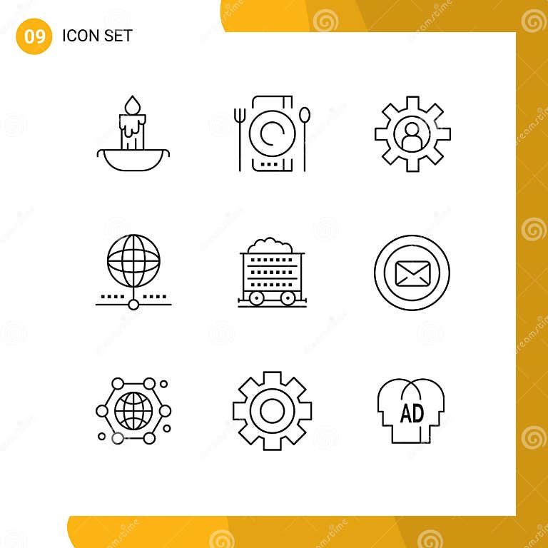 Modern Set of 9 Outlines Pictograph of Cart, Global, Customer Support ...