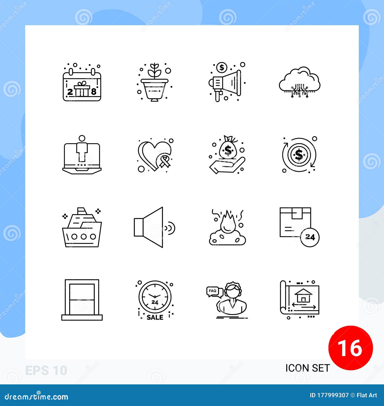 Modern Set of 16 Outlines Pictograph of Computer, Network, Marketing ...