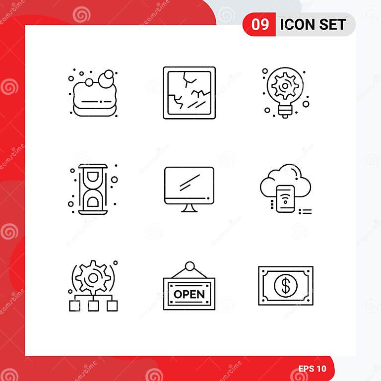 Modern Set of 9 Outlines Pictograph of Device, Computer, Innovation ...
