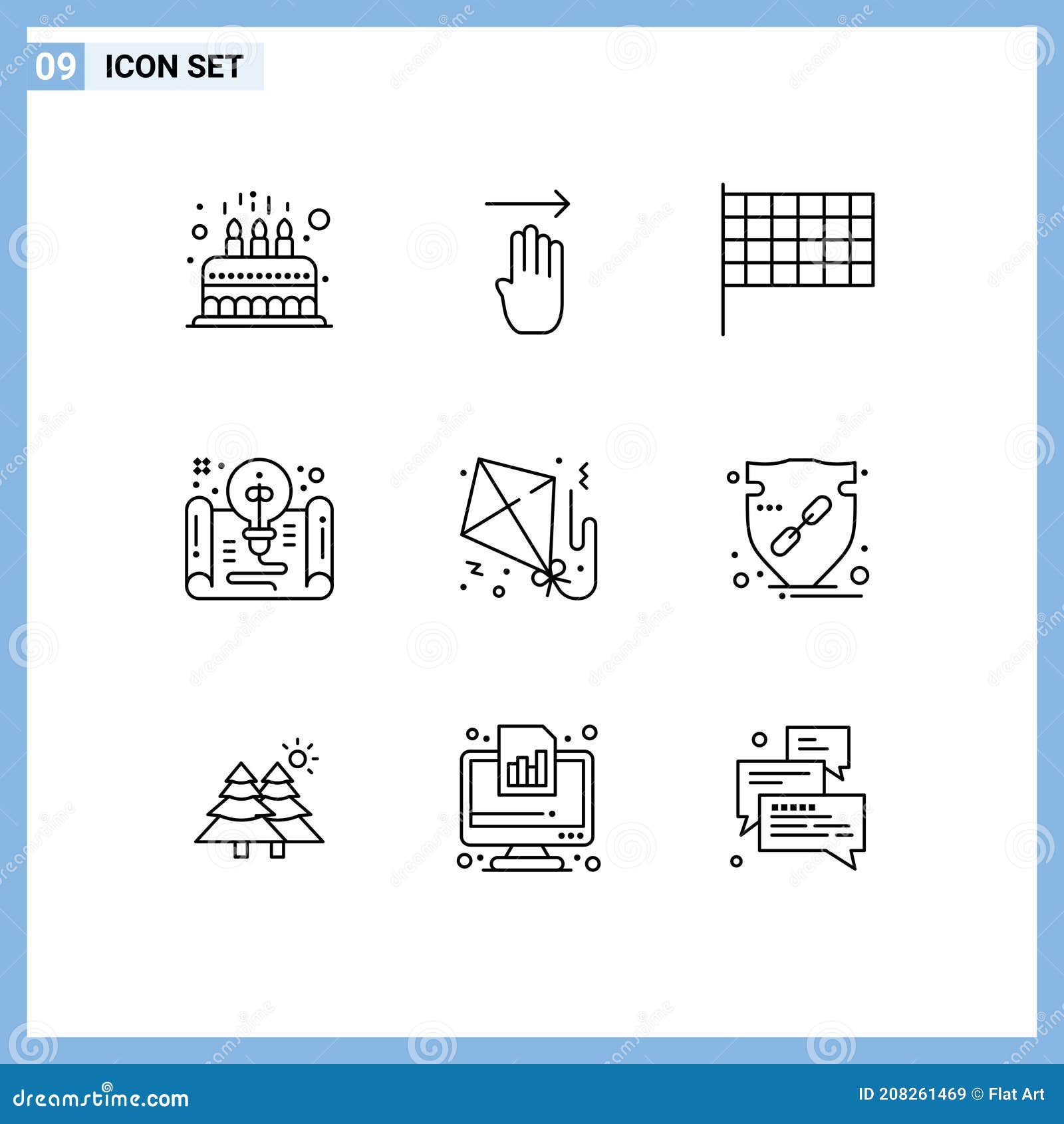 Modern Set of 9 Outlines Pictograph of Kite, Form, Right, File ...