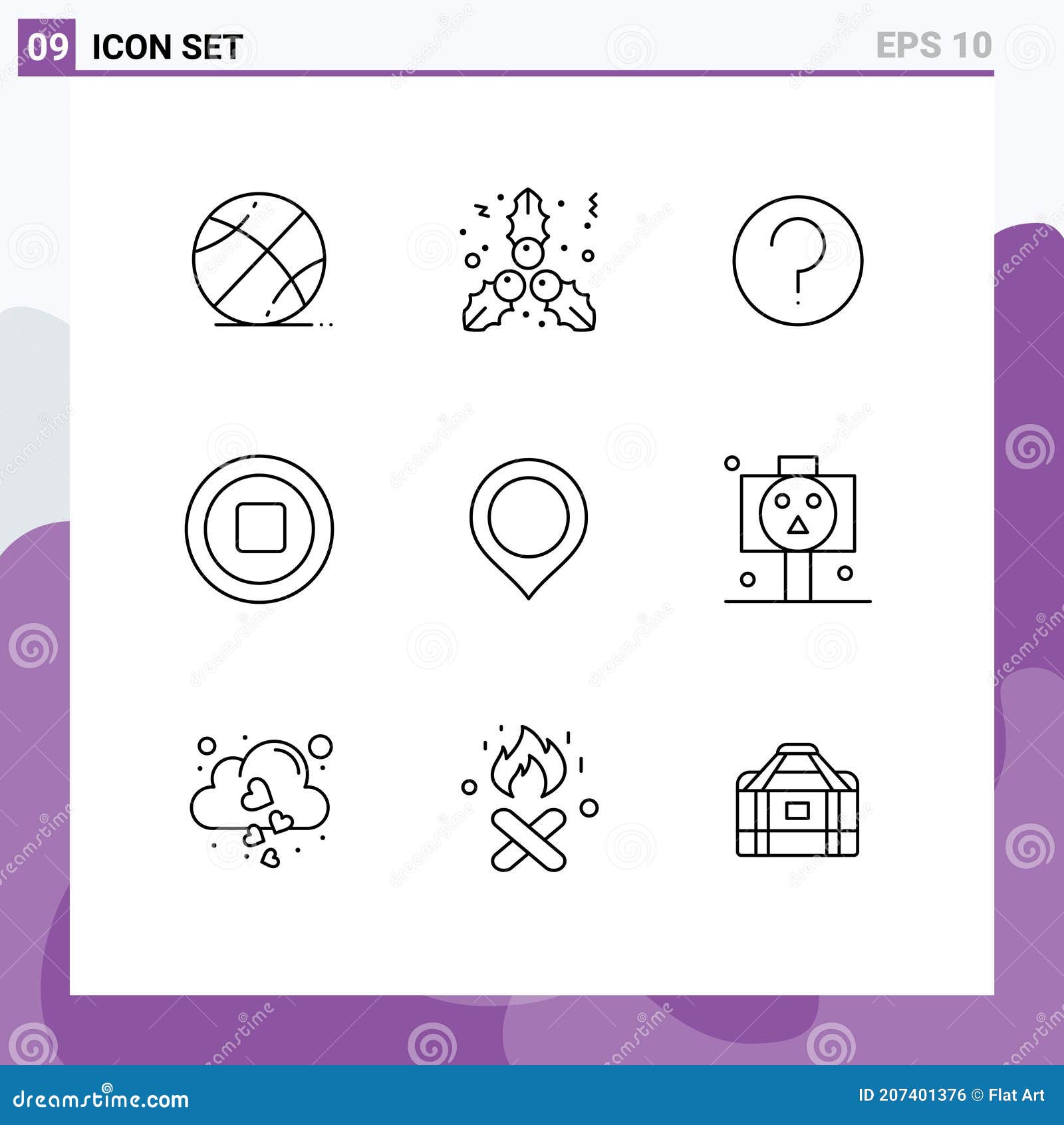 Modern Set of 9 Outlines Pictograph of Mark, Map, Help, Location ...