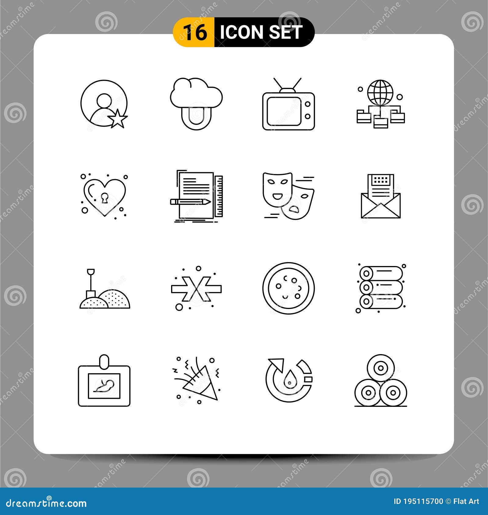 Outline Pack of 16 Universal Symbols of Code, Love, Watch, Key, Folder ...