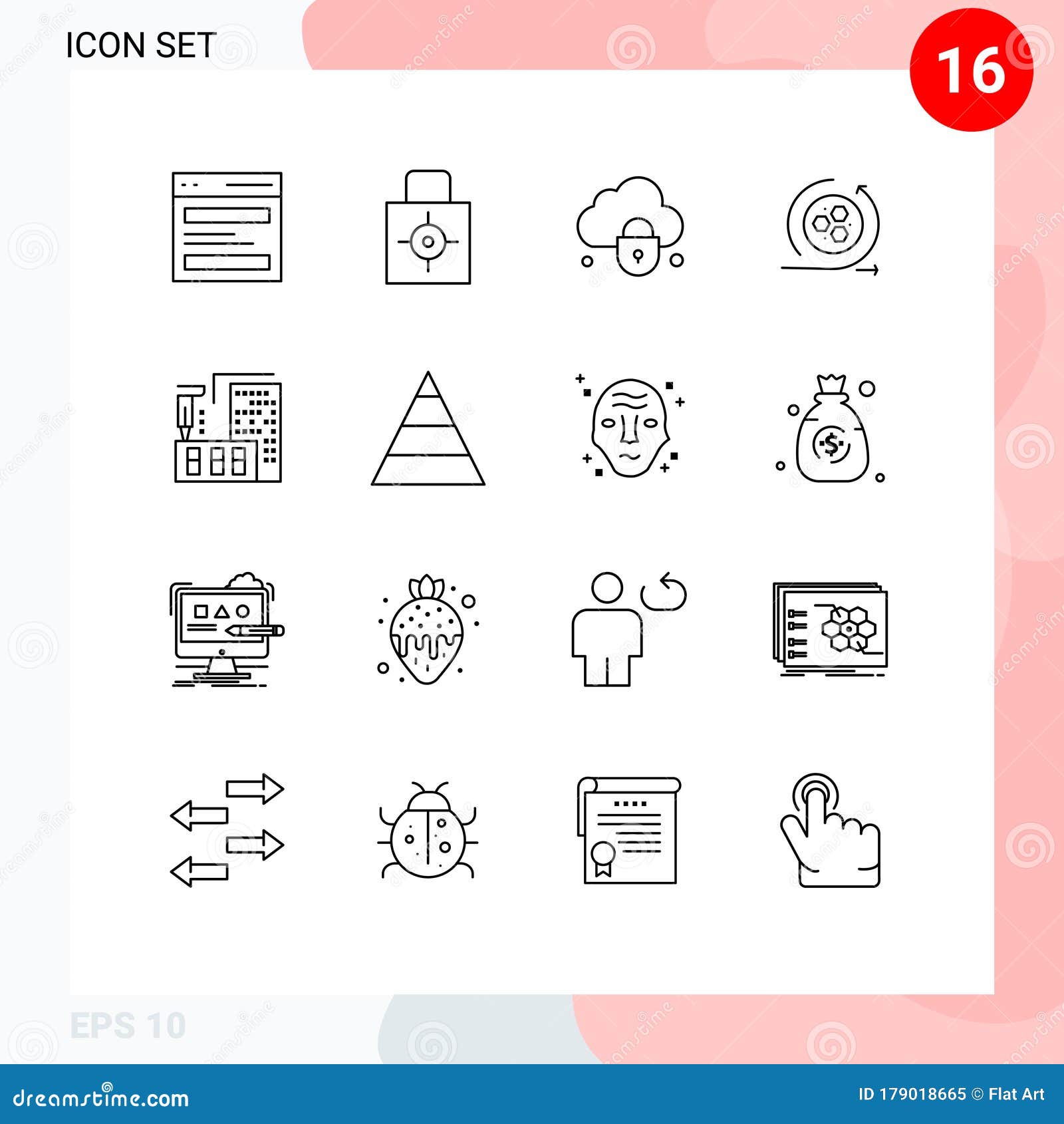 Modern Set of 16 Outlines and Symbols Such As Scince, Api, Security ...