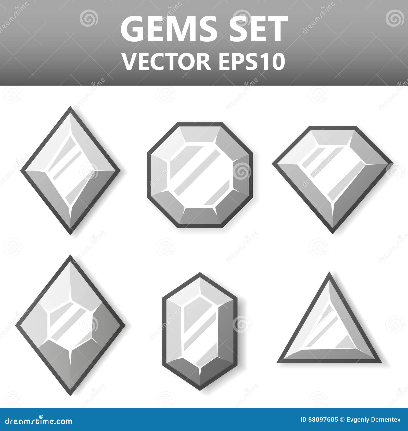 Modern Set of Silver Gems for Website or Mobile Application. Bright and ...