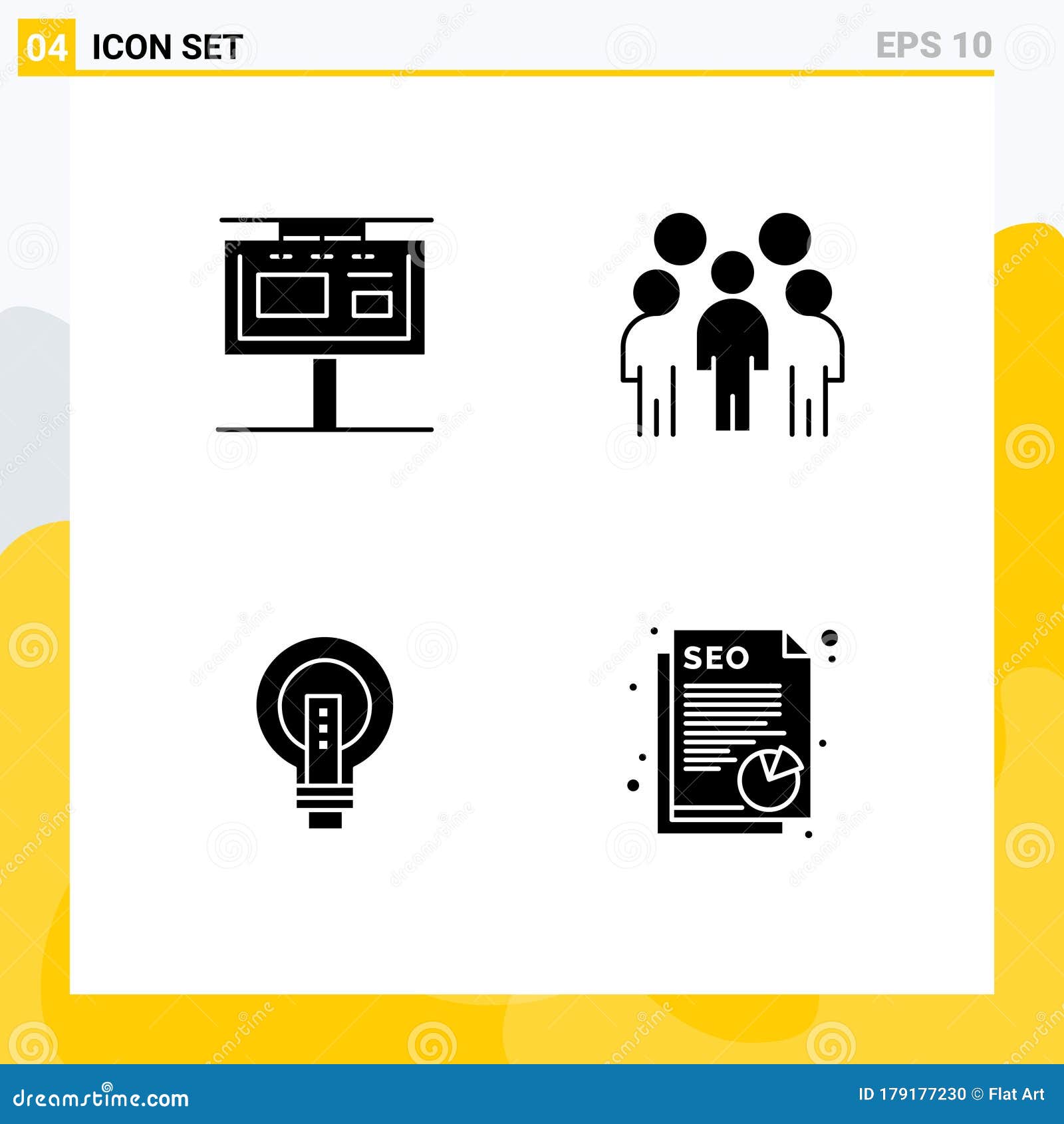 Modern Set of 4 Solid Glyphs Pictograph of Board, Person, Advertising ...