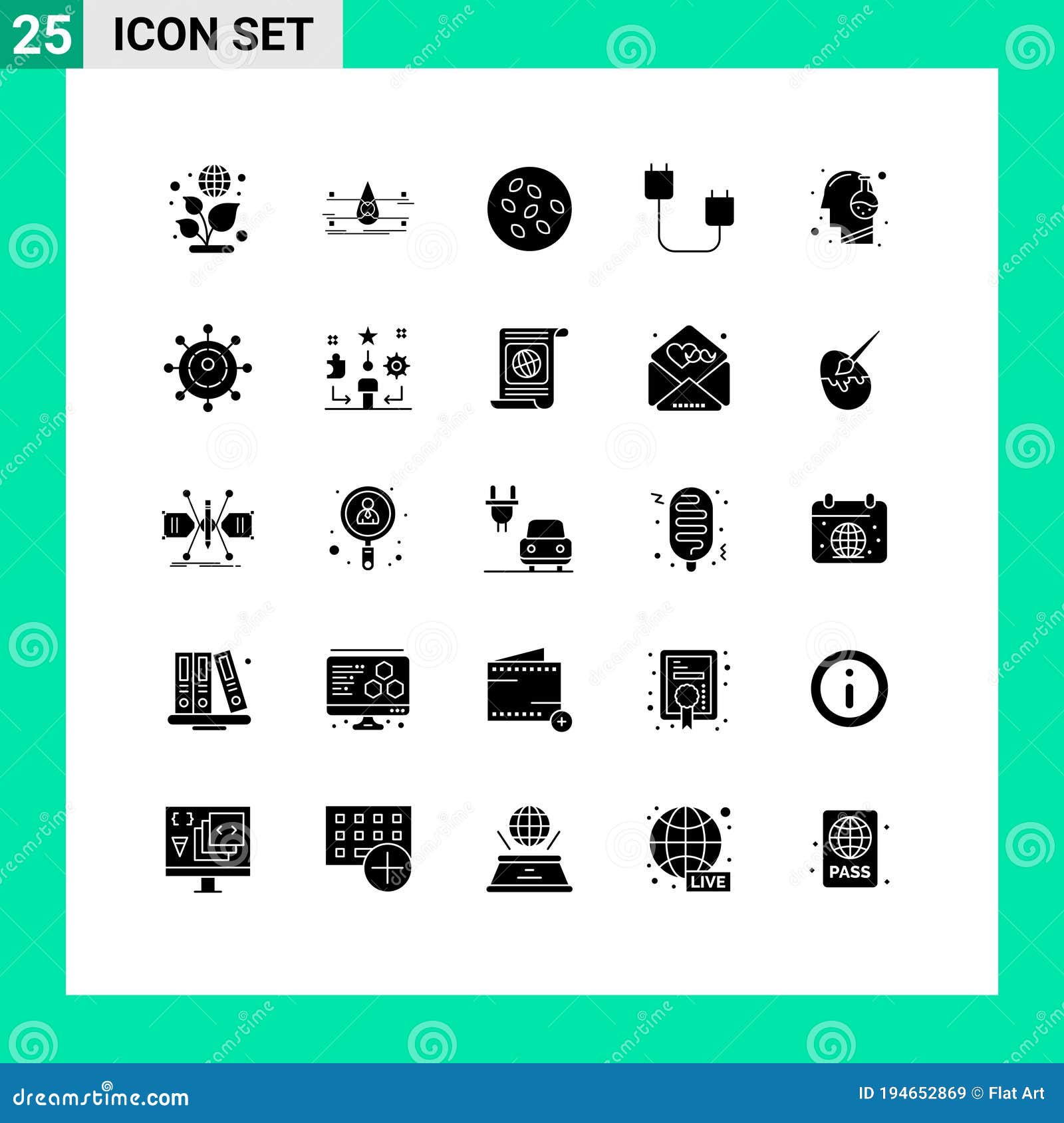 Modern Set of 25 Solid Glyphs Pictograph of Head, Gadget, Seeds ...