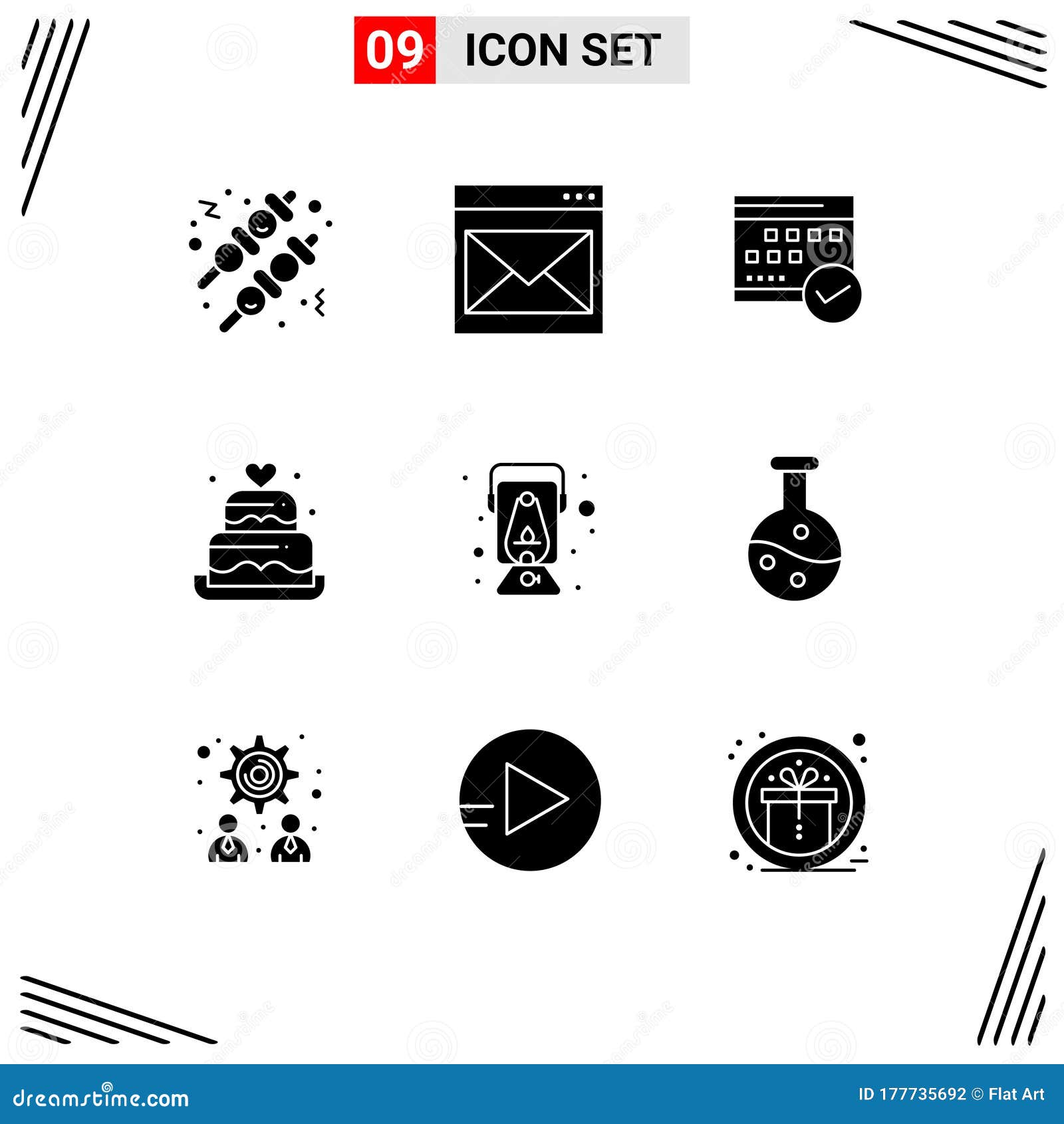 Modern Set of 9 Solid Glyphs Pictograph of Heart, Cake, Schedule ...
