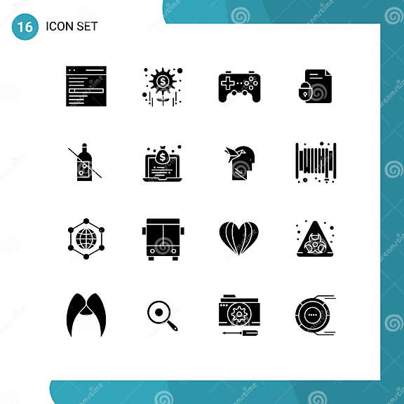 Solid Glyph Pack of 16 Universal Symbols of Internet, Lock, Tasks ...