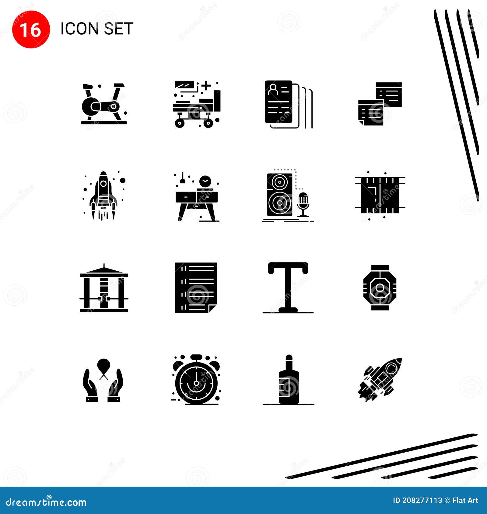 Modern Set of 16 Solid Glyphs Pictograph of Pages, Notes, Document ...