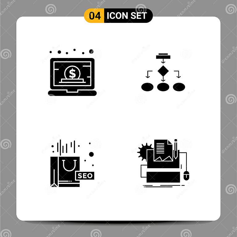 Modern Set of 4 Solid Glyphs and Symbols Such As Business, Scheme, Management, Algorithm ...